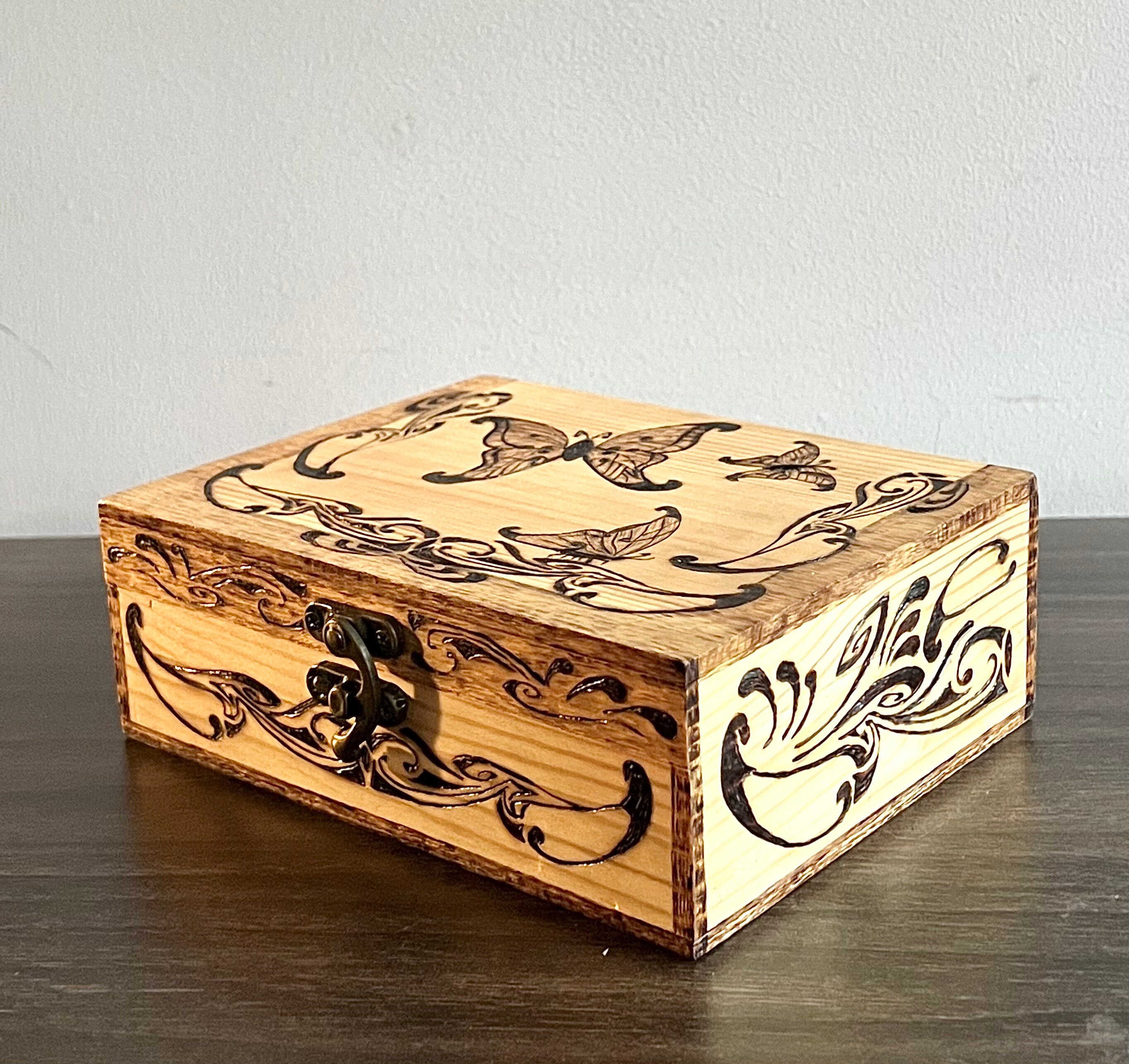 Pyrography Box Art Nouveau Butterfly Box Woodburned Jewelry Box - Etsy