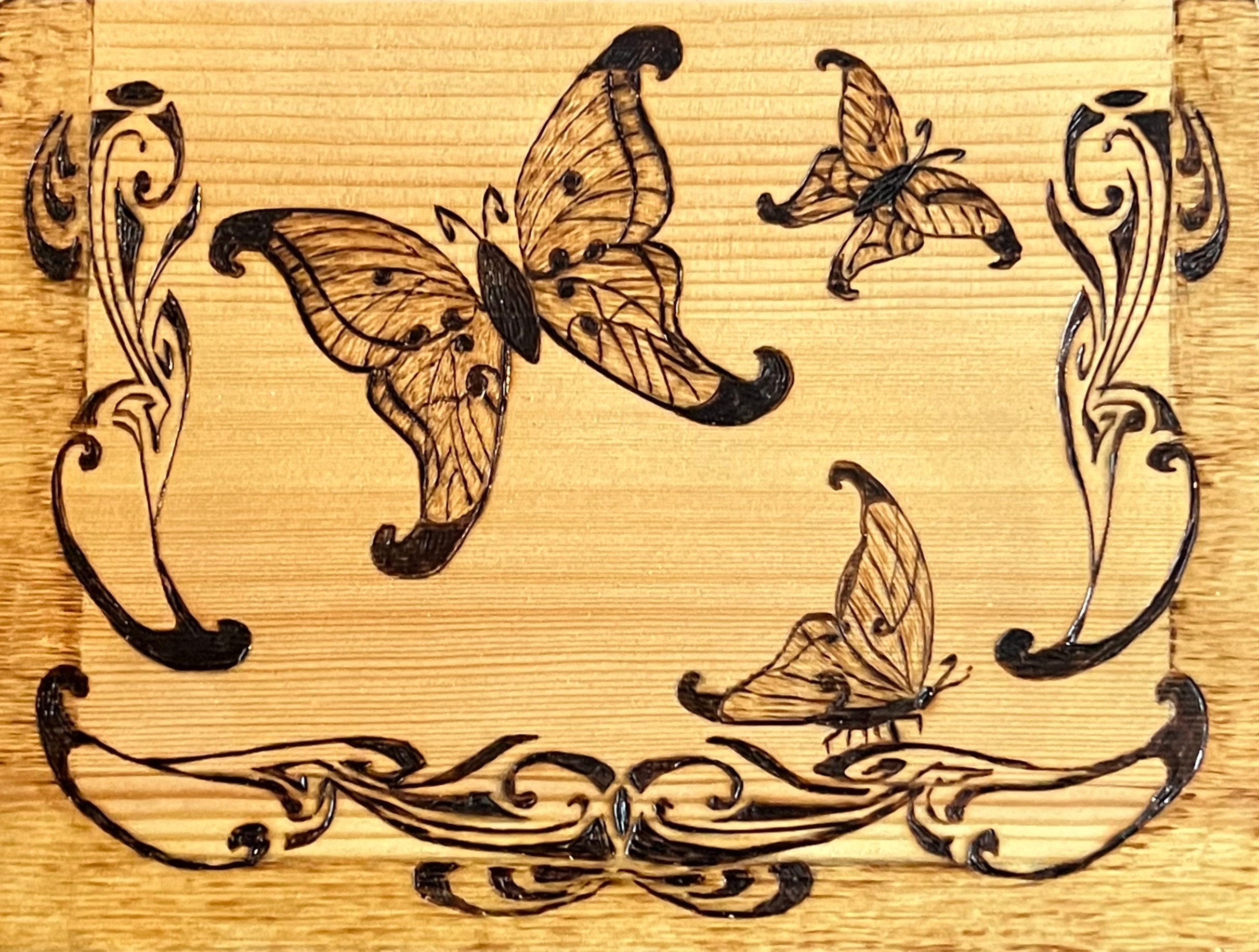 Pyrography Box Art Nouveau Butterfly Box Woodburned Jewelry Box - Etsy