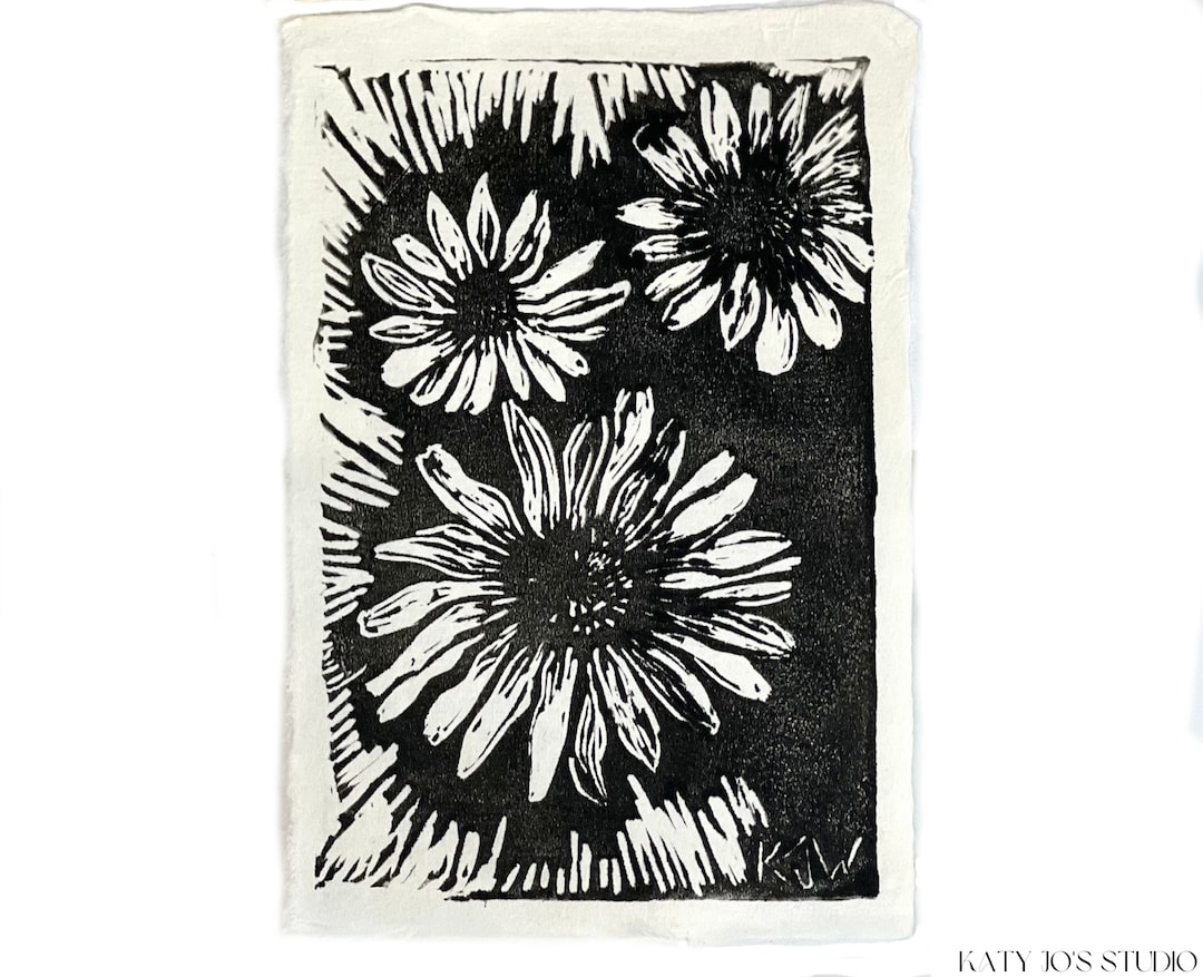 Daisy Block Print - Handmade Linocut Print - Etsy