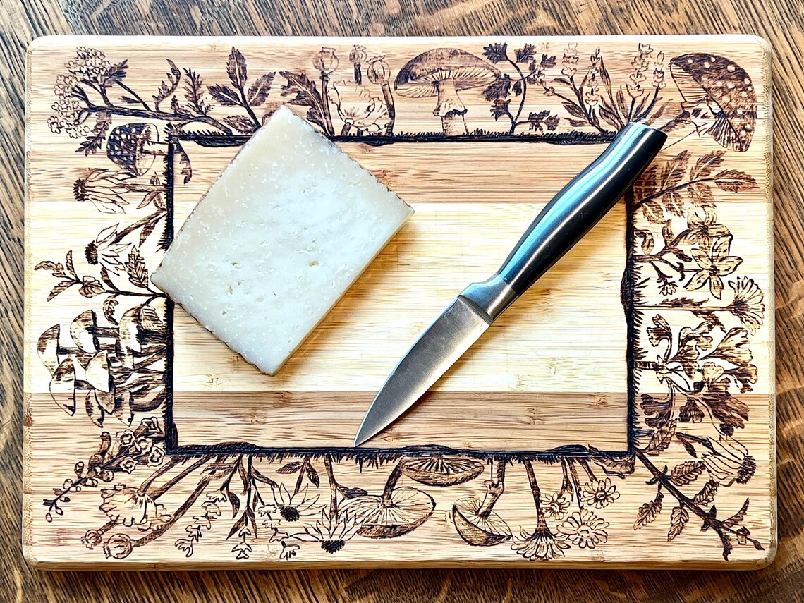 Wood Burned Botanical Cutting Board Pyrography Gifts - Etsy