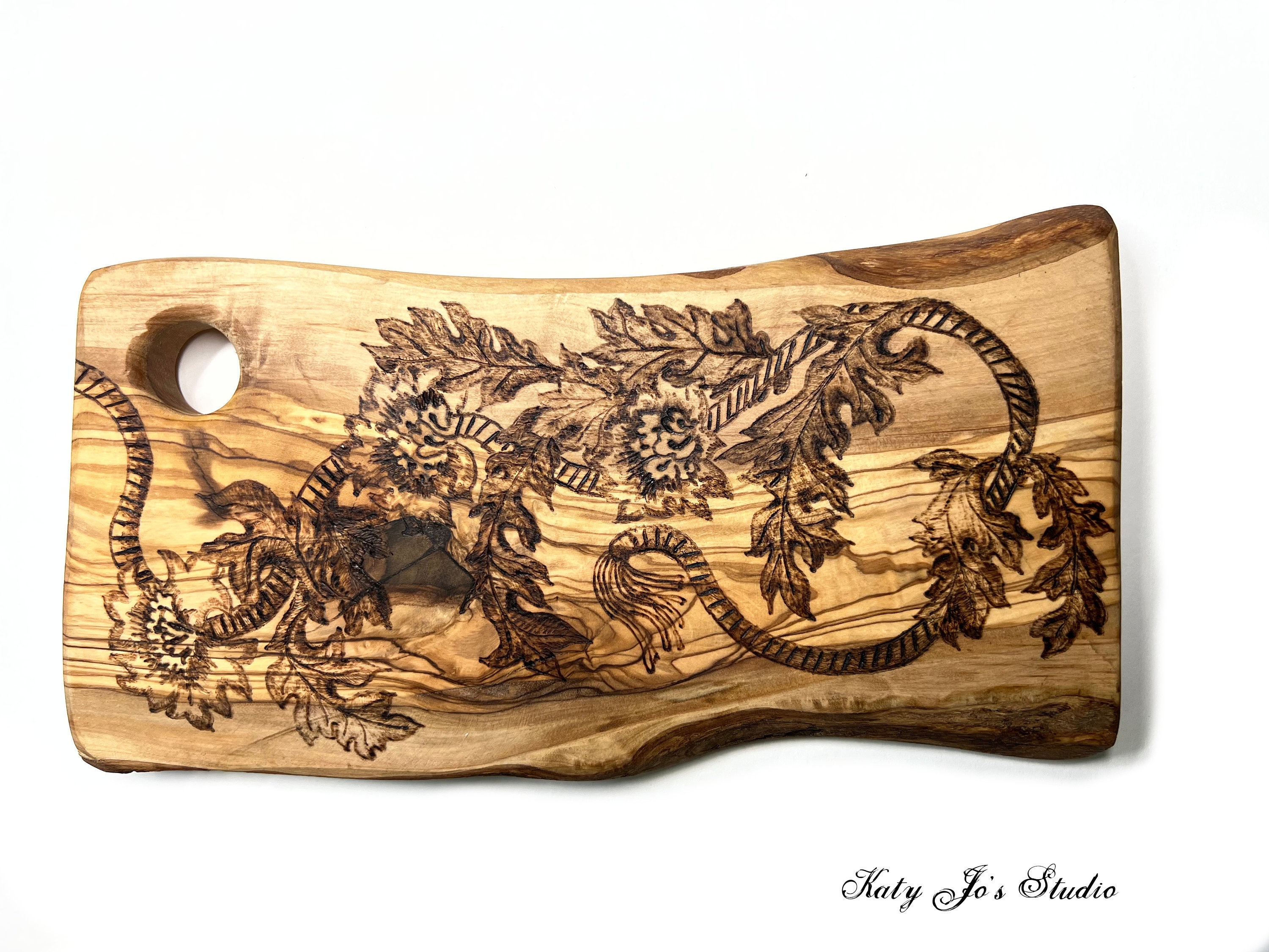 Olive Wood Cutting Board - Pyrography Cutting Board Floral Design - Etsy