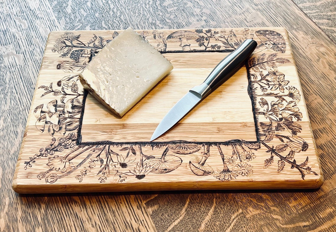 Wood Burned Botanical Cutting Board Pyrography Gifts - Etsy