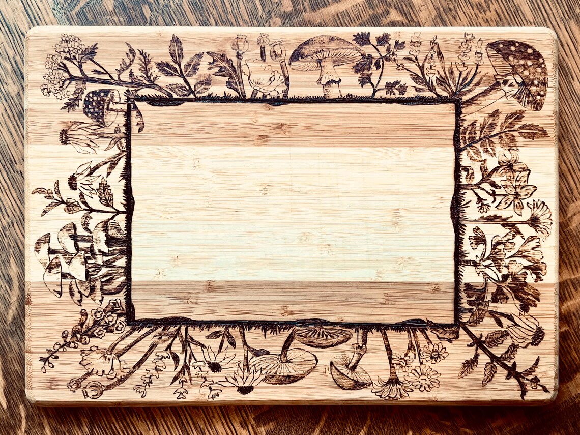 Wood Burned Botanical Cutting Board Pyrography Gifts - Etsy