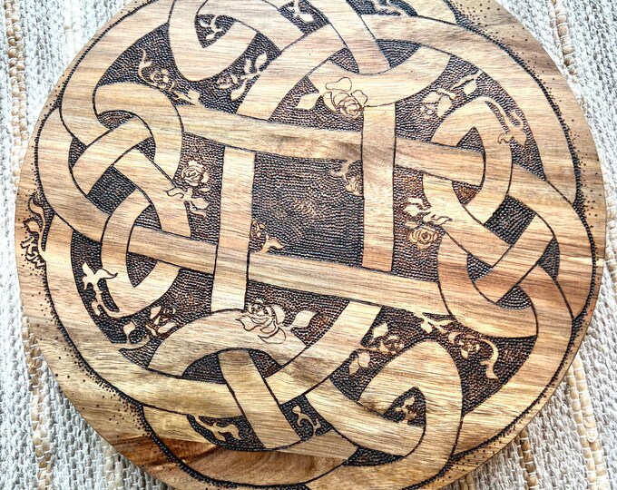 Wooden Lazy Susan Pyrography Celtic Knot Design Woodburn - Etsy