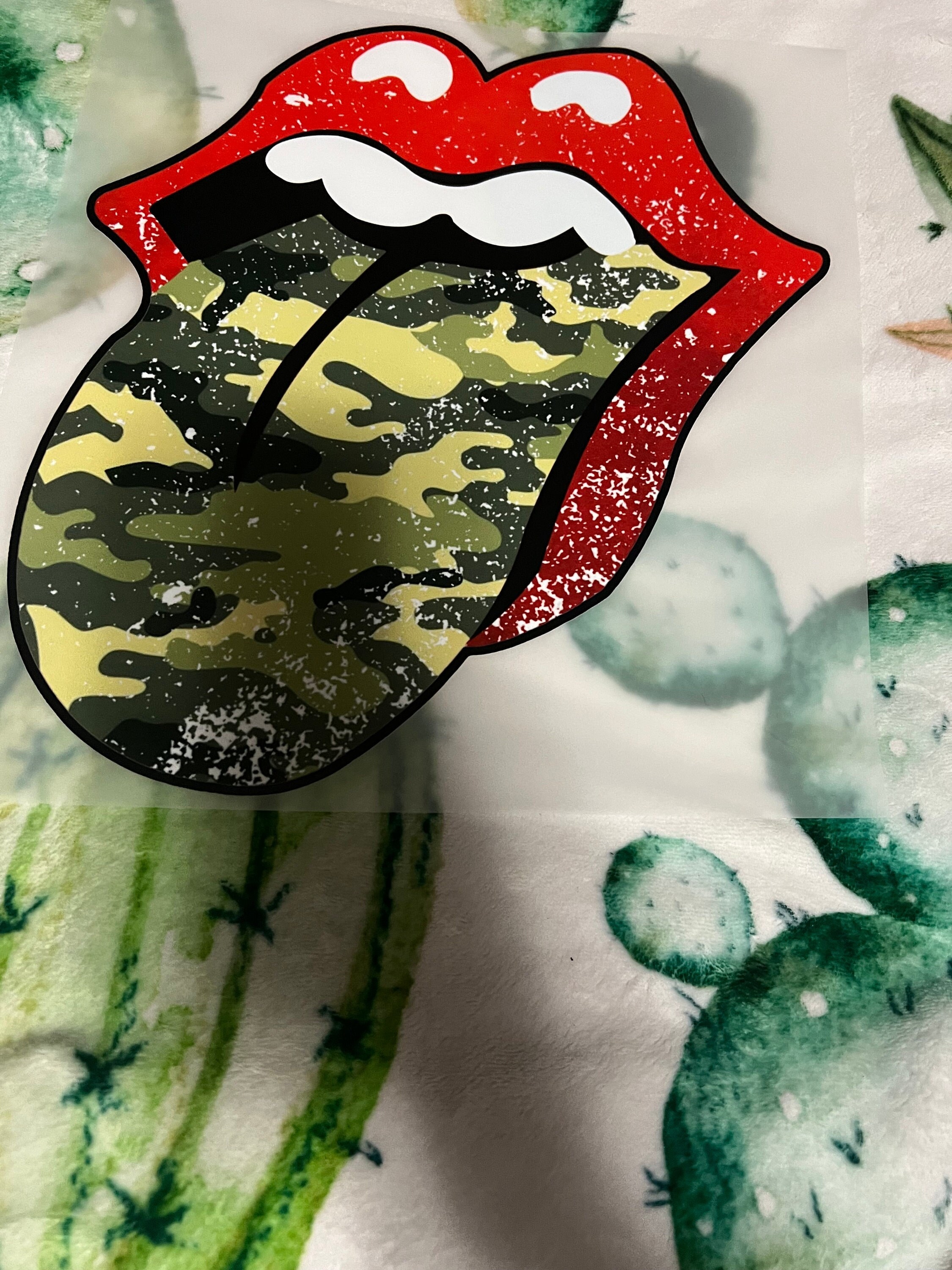 Camo Tongue Red Lips DTF Print - Etsy