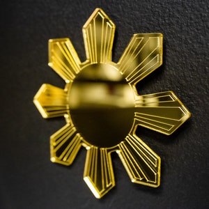 Filipino Sun Mirrored Gold Acrylic Wall Art Radiant Cultural Decor for ...