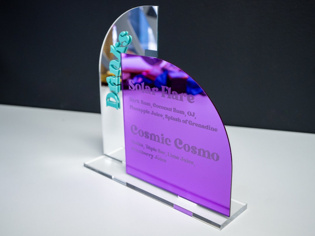 Mirrored Acrylic Cocktail Menu for Weddings Birthdays and Events ...