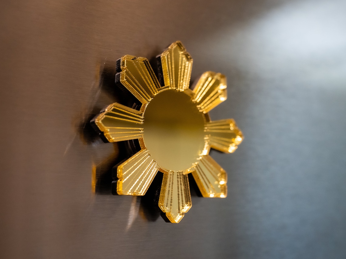 Mirrored Gold Filipino Sun Araw Refrigerator Magnet | Elegant Cultural ...