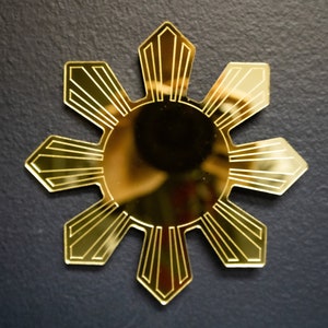 Filipino Sun Mirrored Gold Acrylic Wall Art Radiant Cultural Decor for ...