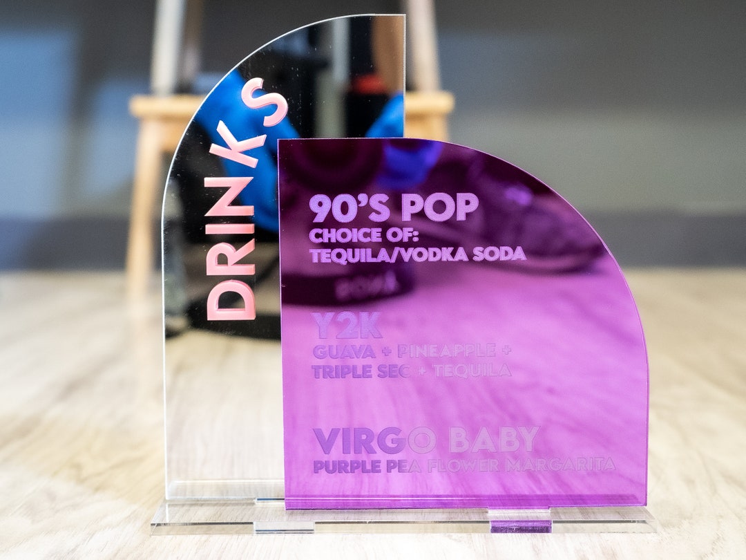 Y2k-inspired Custom Mirrored Acrylic Cocktail Menu - Glam up Your ...