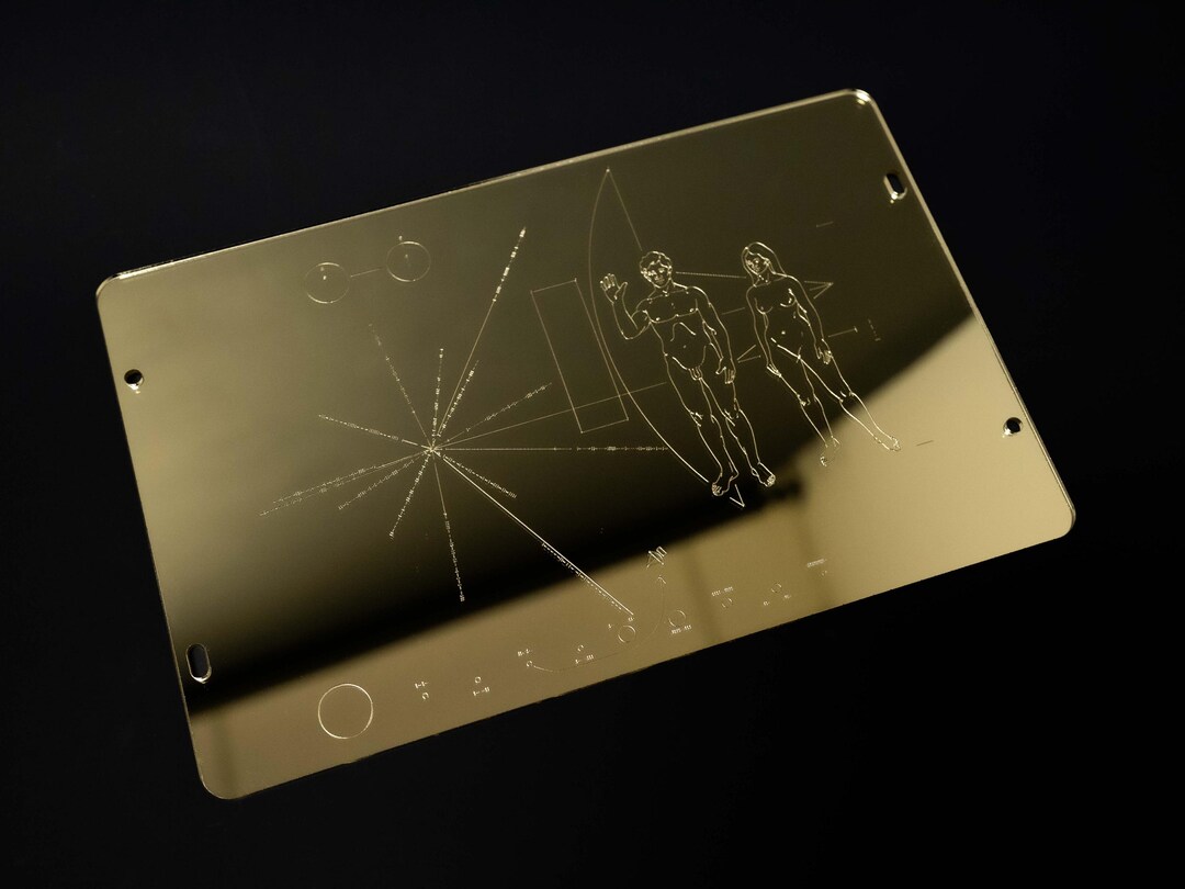 Pioneer Plaque Acrylic Wall Art in Mirrored Gold | Space Decor ...