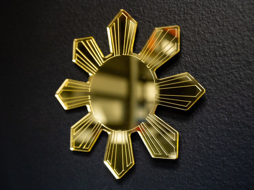 Filipino Sun Mirrored Gold Acrylic Wall Art Radiant Cultural Decor for ...