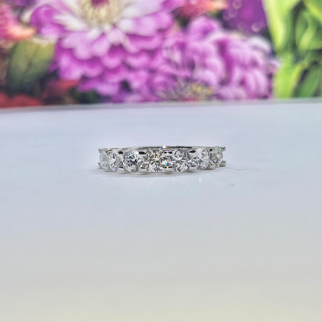 Silver Eternity Band Ring Seven Stone Moissanite Eternity Band Accent ...