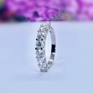 Silver Eternity Band Ring Seven Stone Moissanite Eternity Band Accent ...