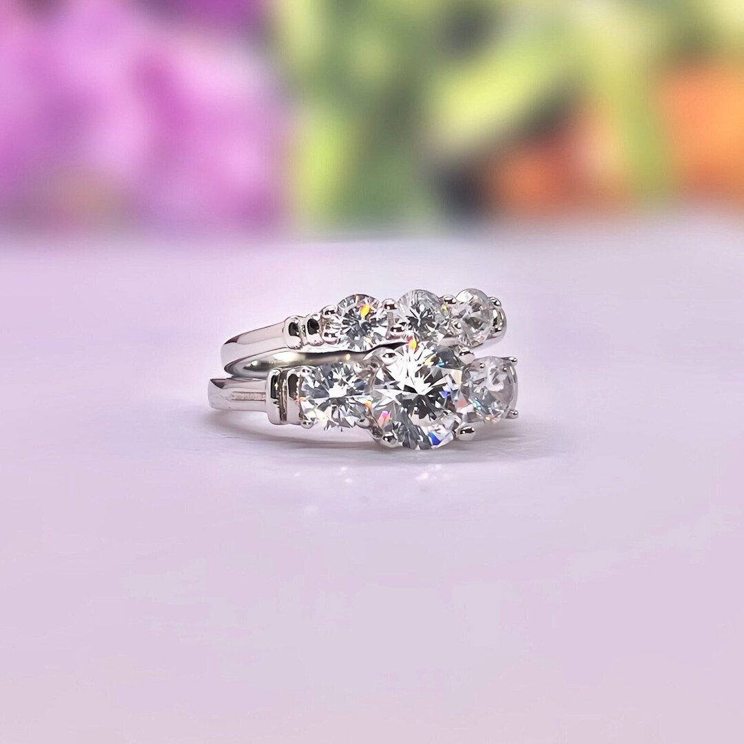 Three Stone Moissanite Diamond Engagement Ring Set 1.25 Carat Moissanite Silver Ring Set - Etsy