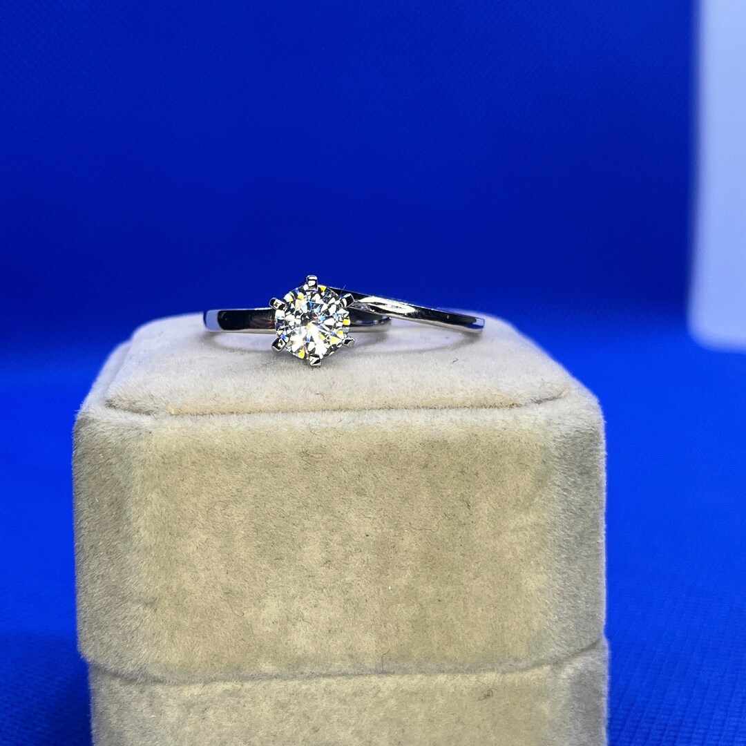 Round Silver Engagement Ring Set 1.25 Carat White Sapphire Bridal Ring ...