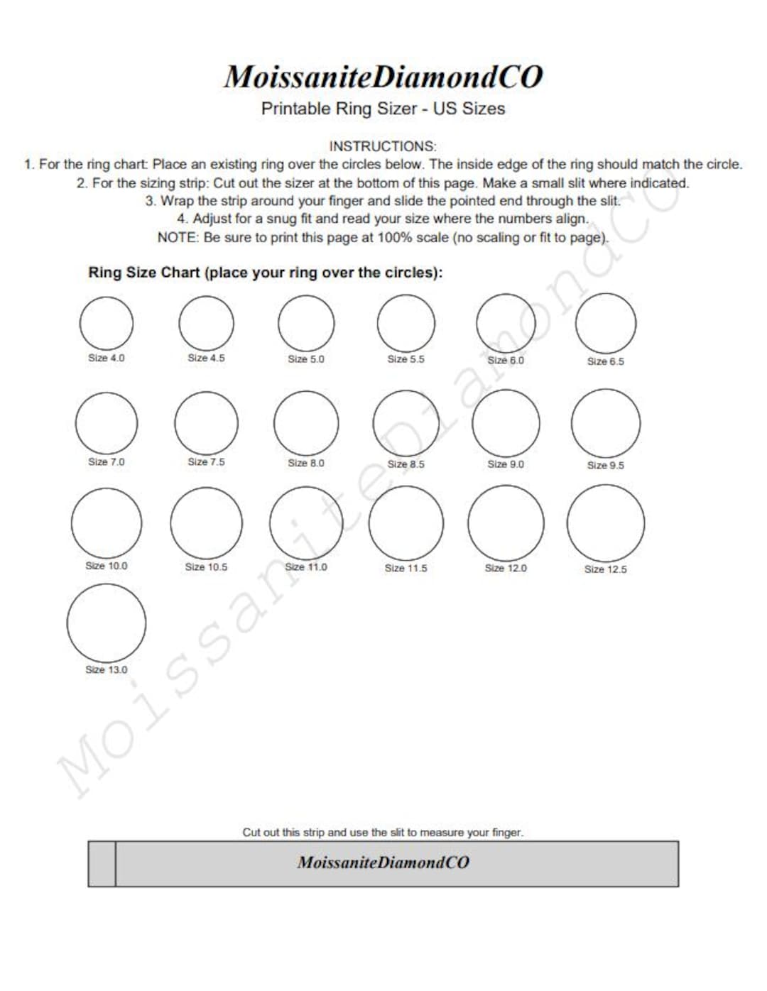 Printable Ring Sizer PDF • US Ring Size Guide • Digital Ring Measuring ...