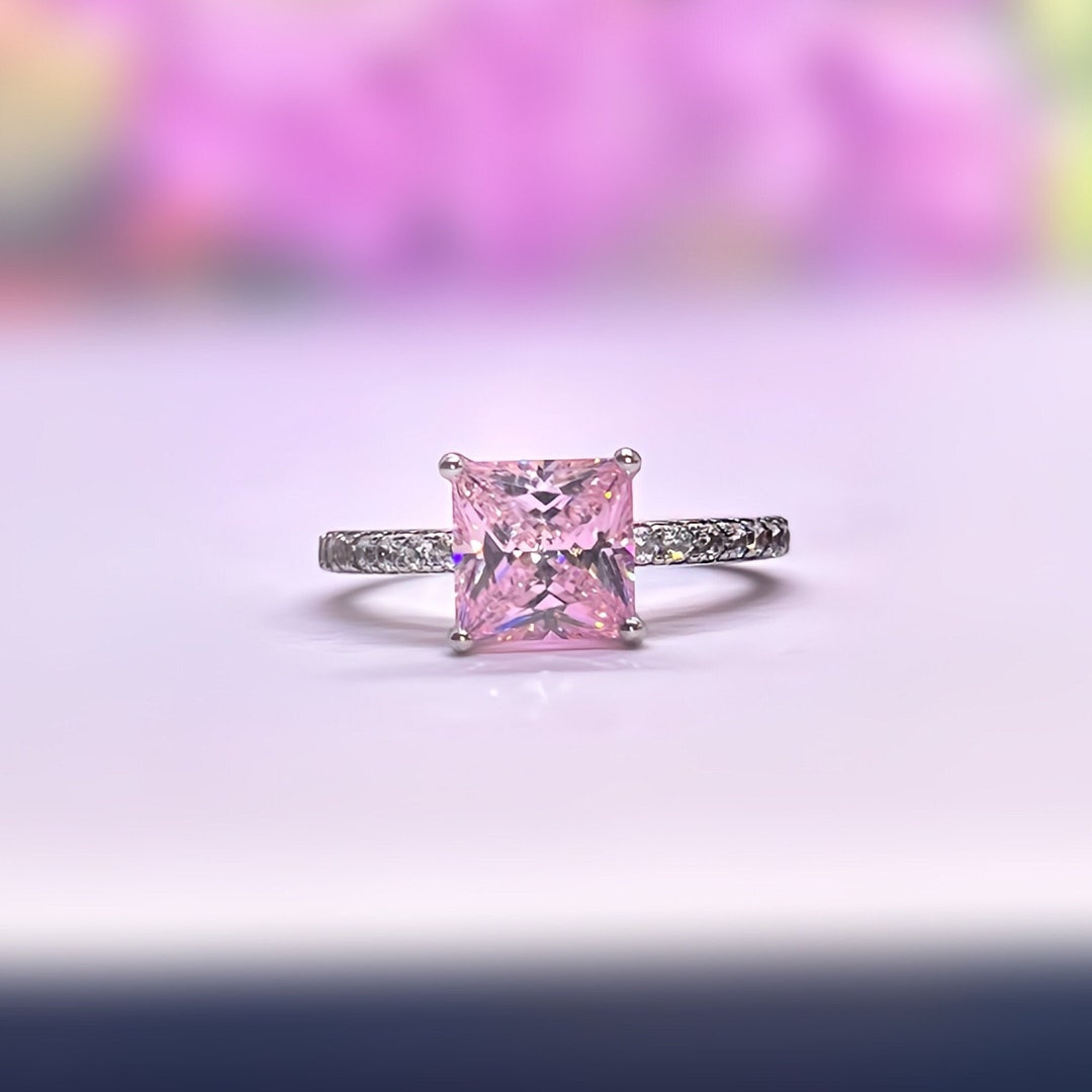 Princess Cut 1.5 Ct Pink Champagne Moissanite Diamond 925 Sterling ...