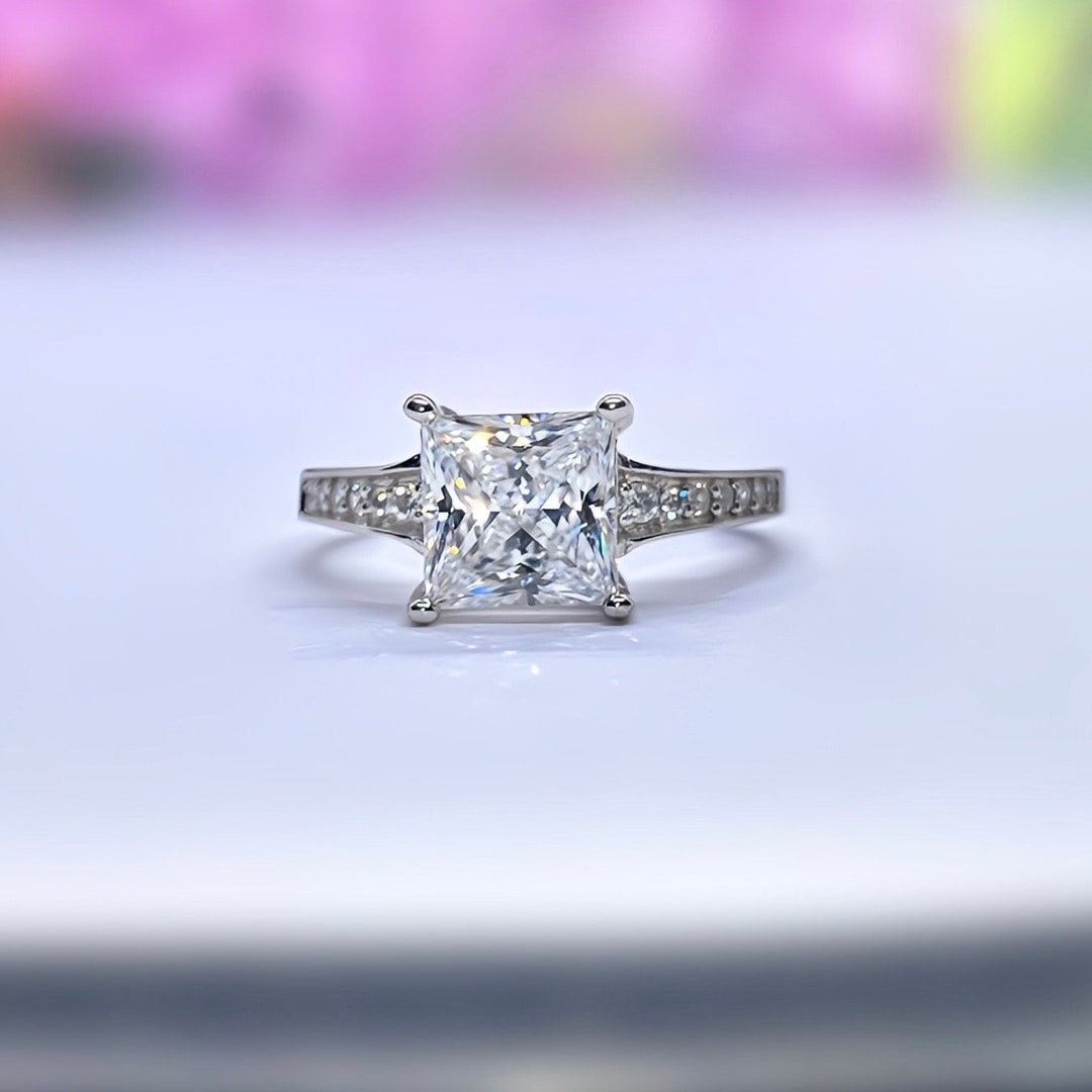 Princess Engagement Ring Square Cut 1.5 Ct Moissanite Engagement Ring ...
