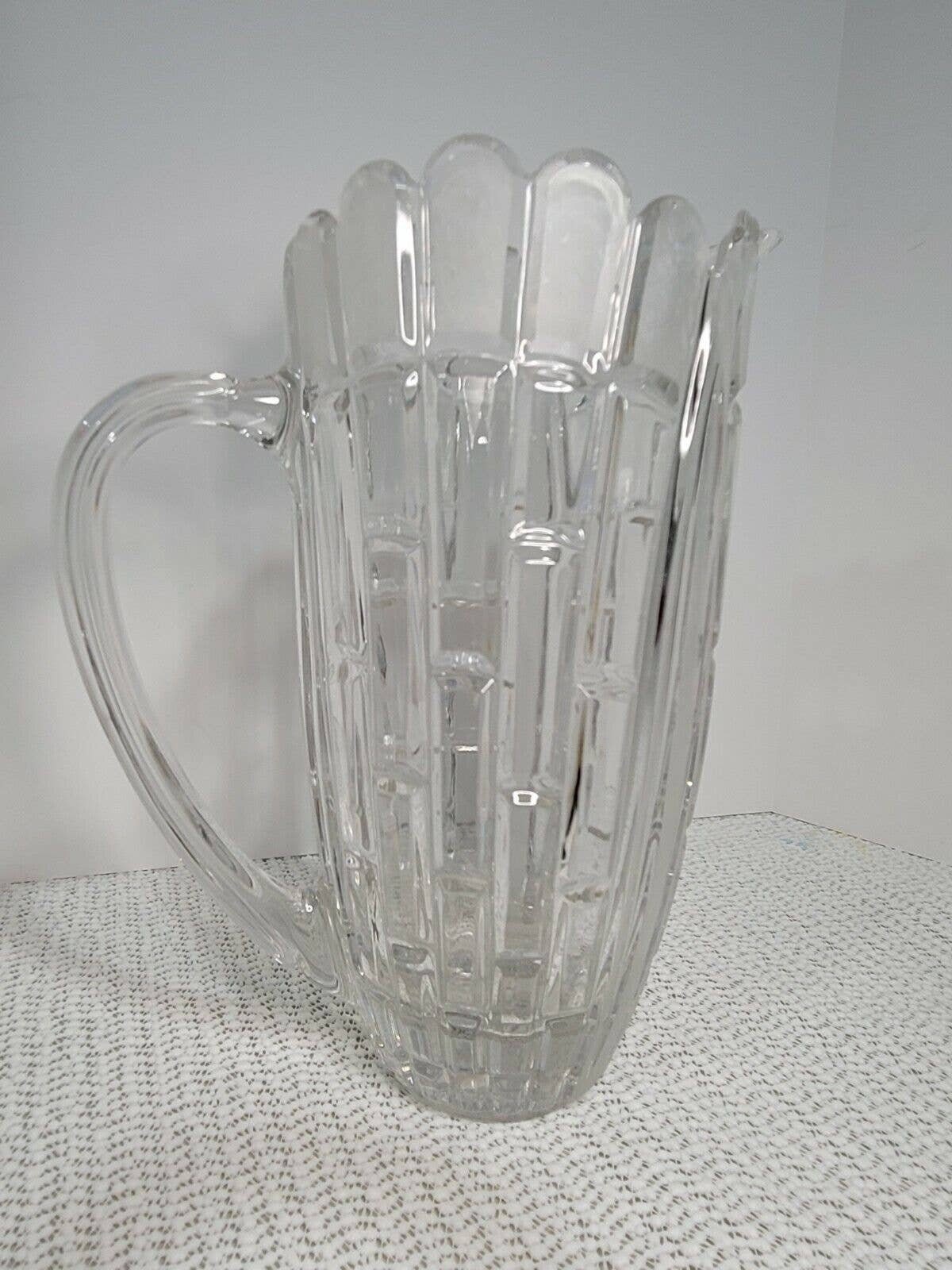 VTG Frosted & Clear Crystal 1 QT. Pitcher, Block Cut Design Scallop Rim ...