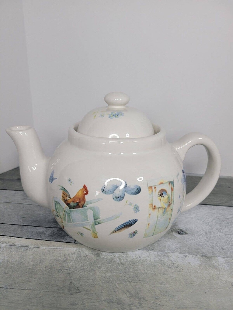 Marjolein Bastin Teapot Blue Skies Collection Rooster, Butterflies ...