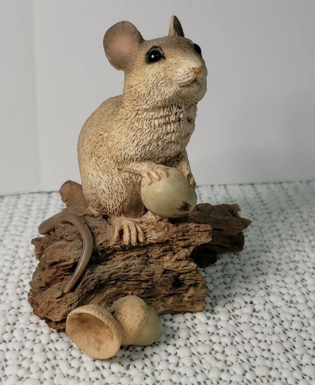 Castagna Mouse With Acorns Figurine Standing on Log Sculpture Italy ...