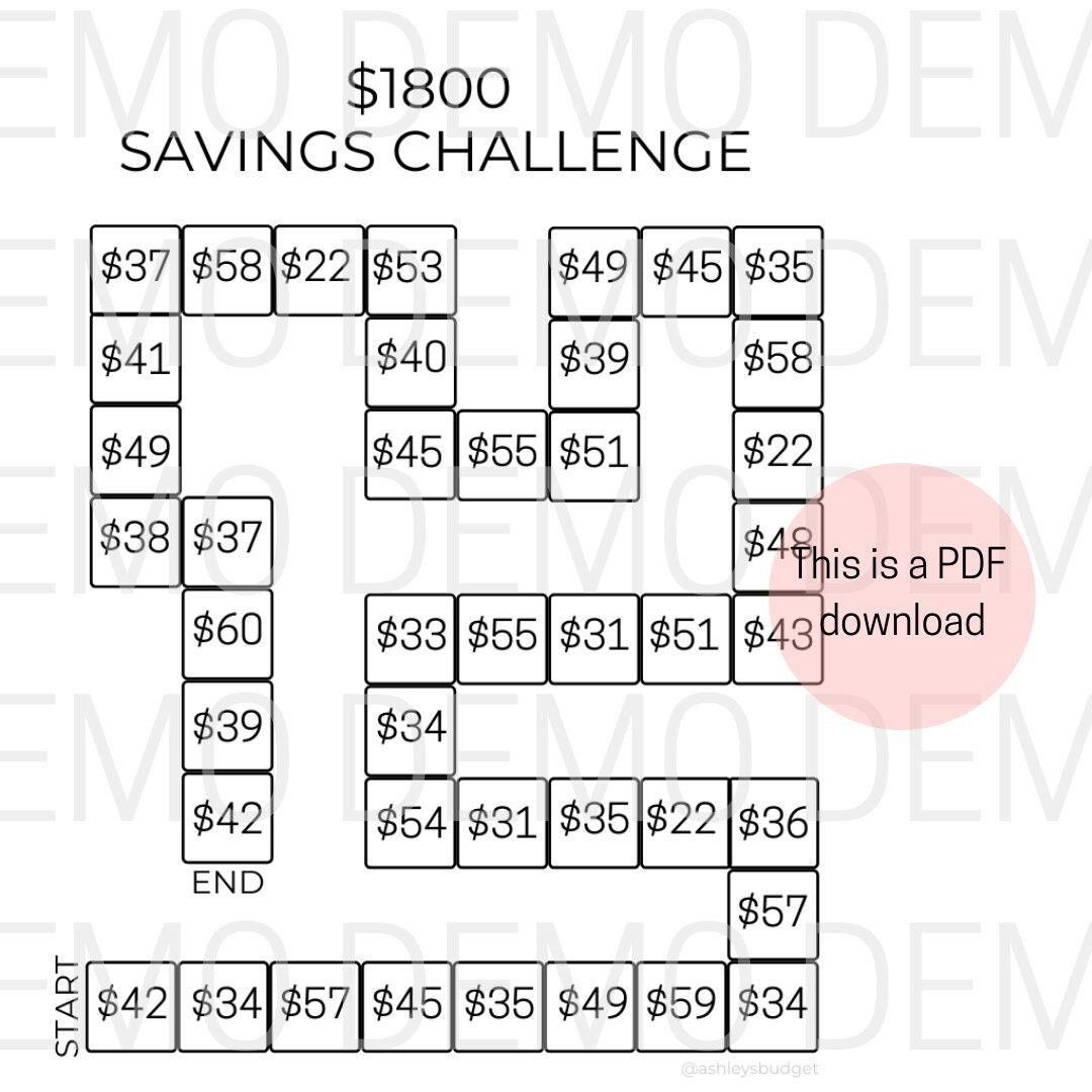 Savings Challenge Printable | 1800 Savings Challenge - Etsy