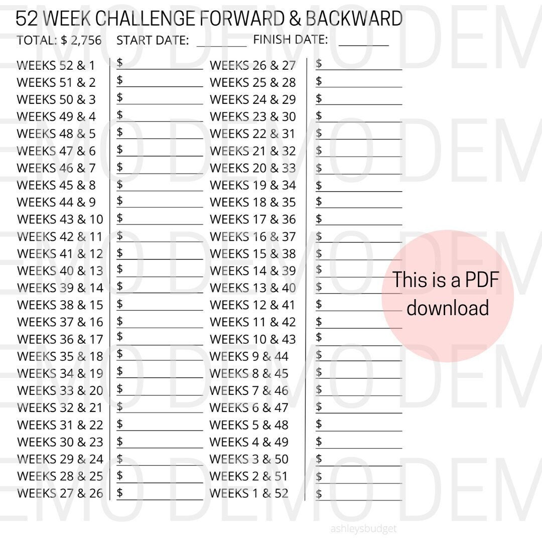 DIGITAL 52 Week Savings Challenge Tracker - Etsy
