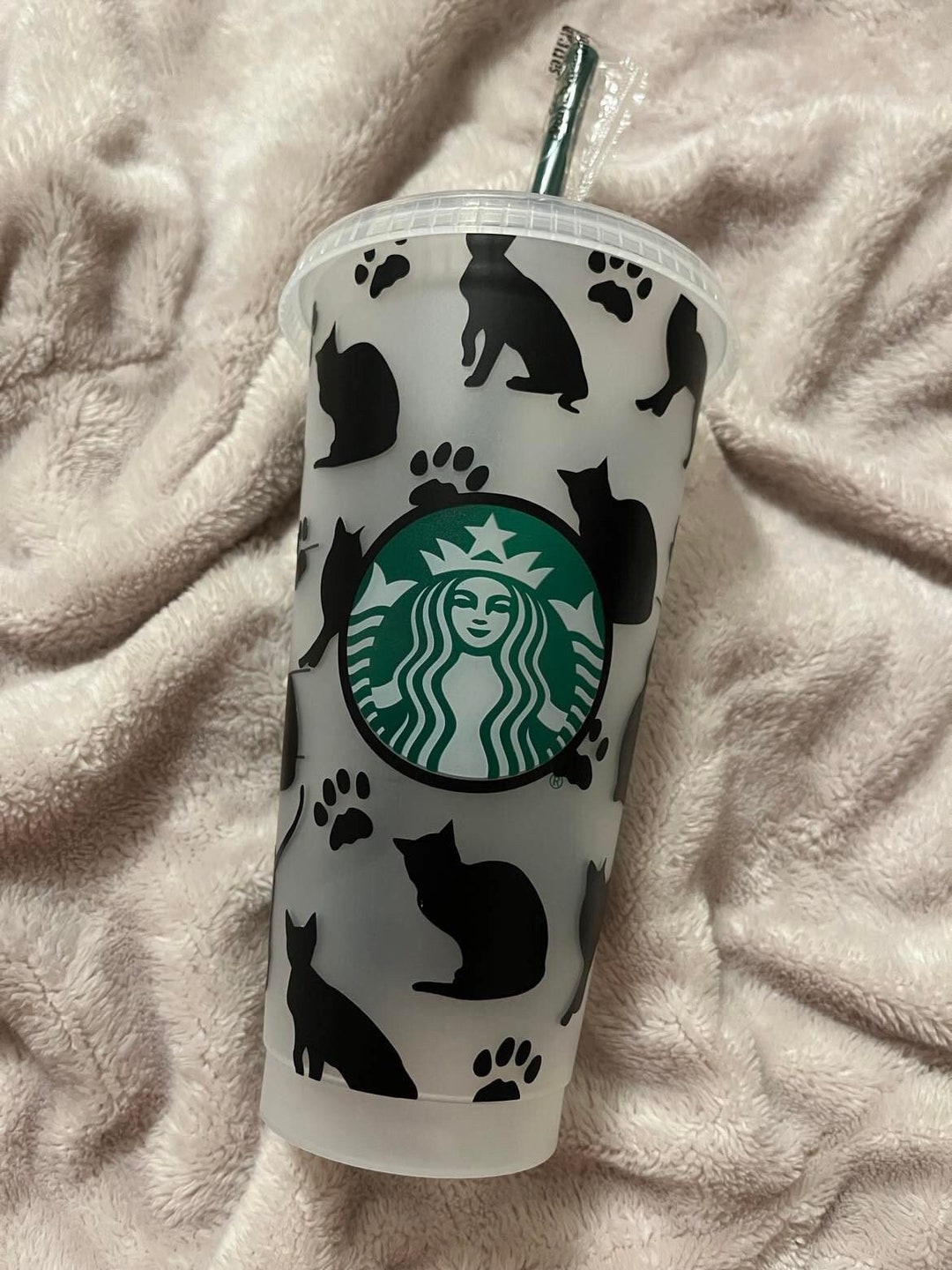 Starbucks Cat Cup 24oz Plastic Reusable Cup With Lid and Straw - Etsy