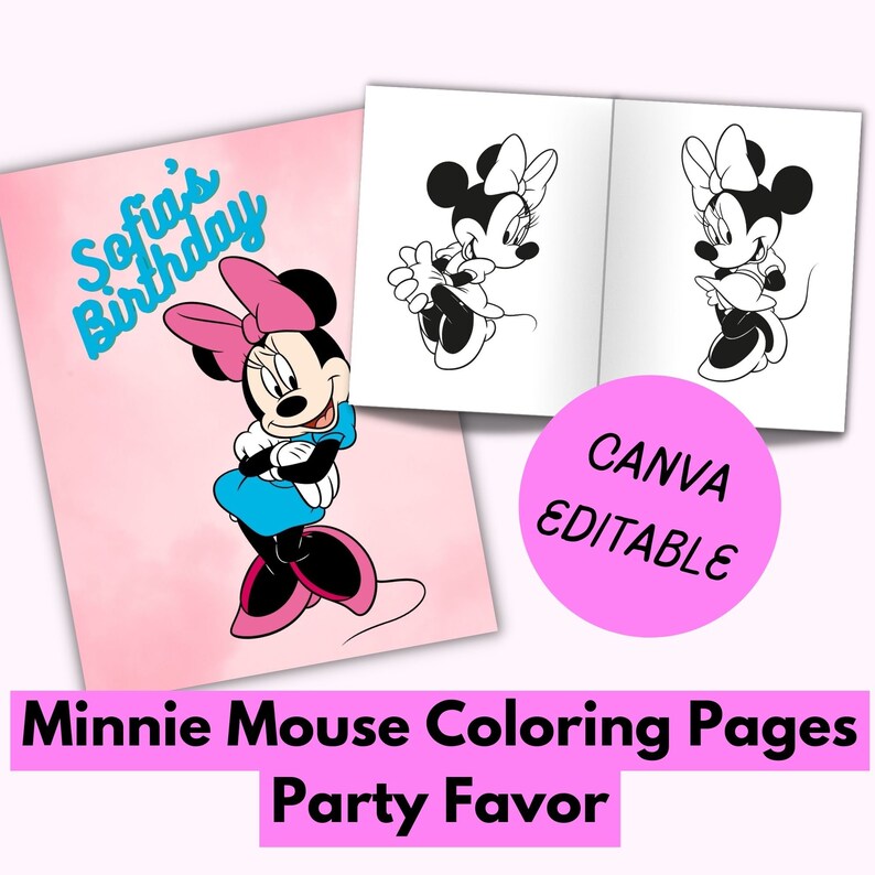Personalised on Canva Minnie Coloring Pages Party Favor - Etsy Australia