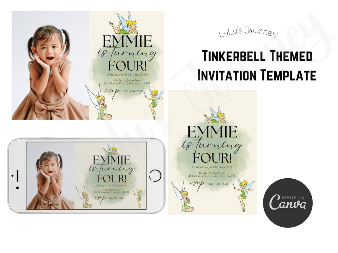 Tinkerbell Themed Invitation Template - Etsy