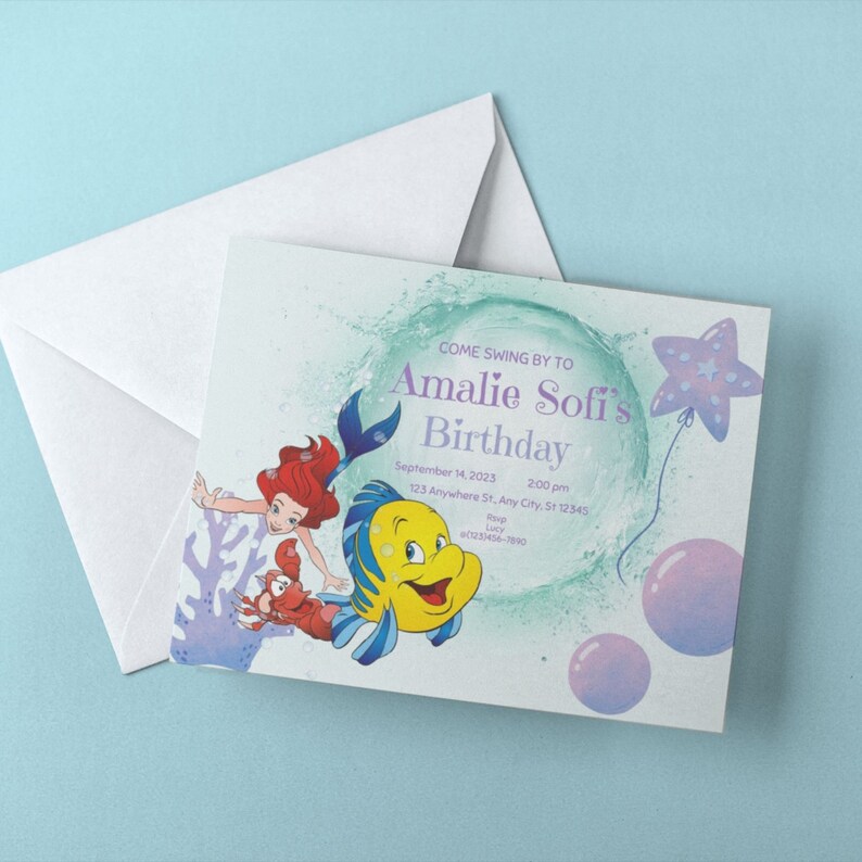 Editable Canva Mermaid Themed Birthday Invitation Featuring - Etsy