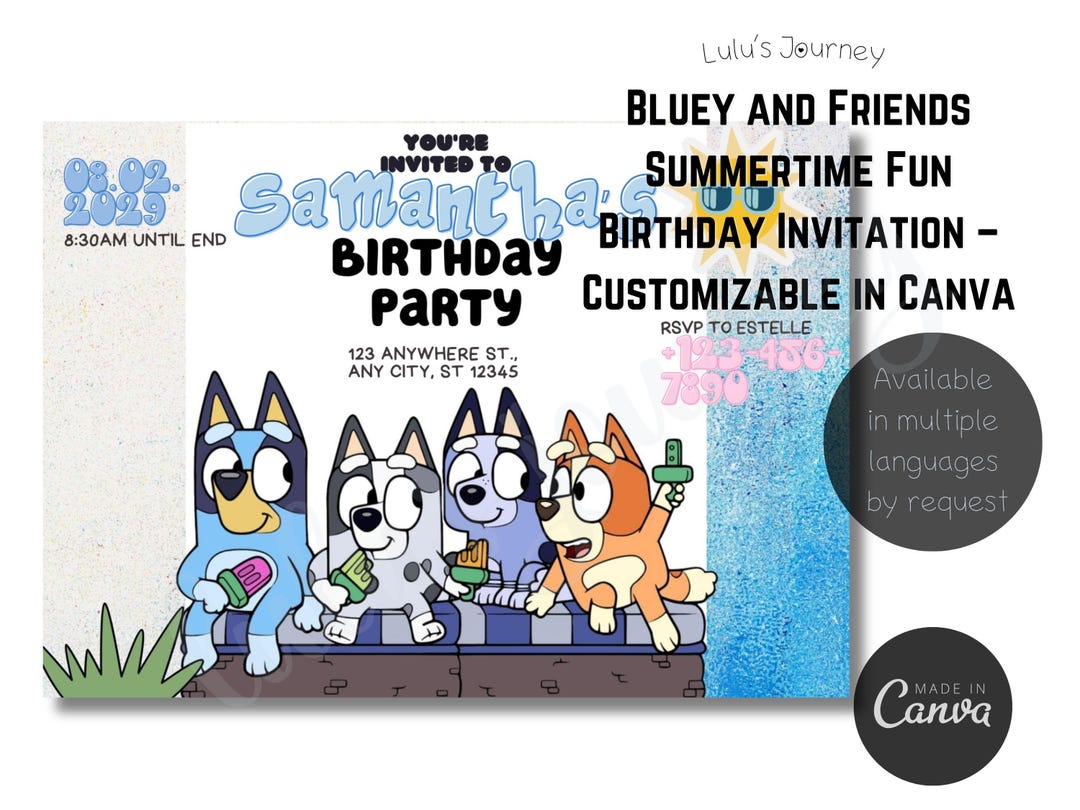 Bluey and Friends Summertime Fun Birthday Invitation – Customizable in ...