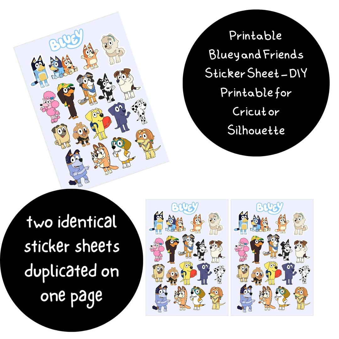 Printable Bluey and Friends Sticker Sheet – DIY Printable for Cricut or ...