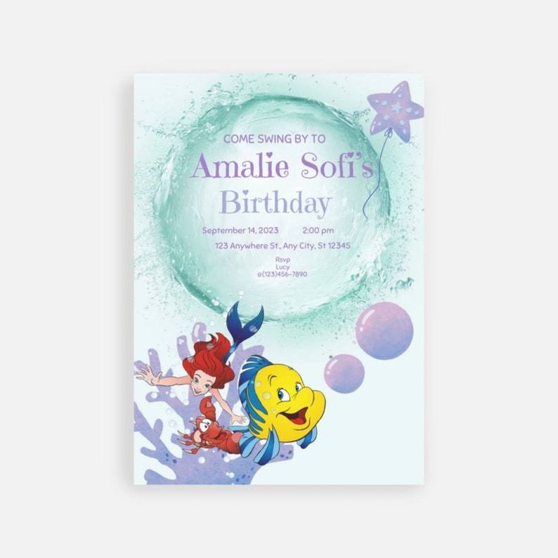 Editable Canva Mermaid Themed Birthday Invitation Featuring - Etsy