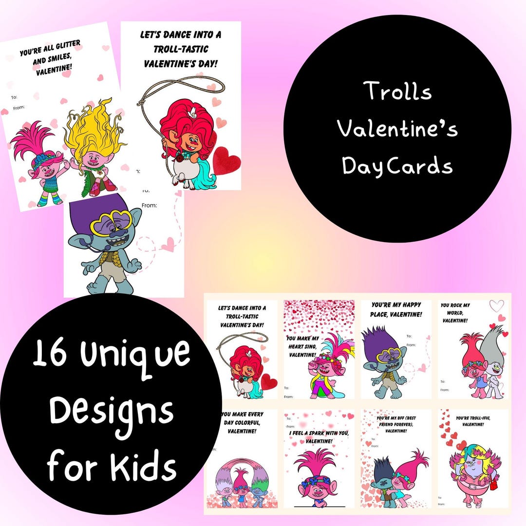 Printable Trolls Valentine’s Day Cards – 16 Fun Designs With 2 for ...