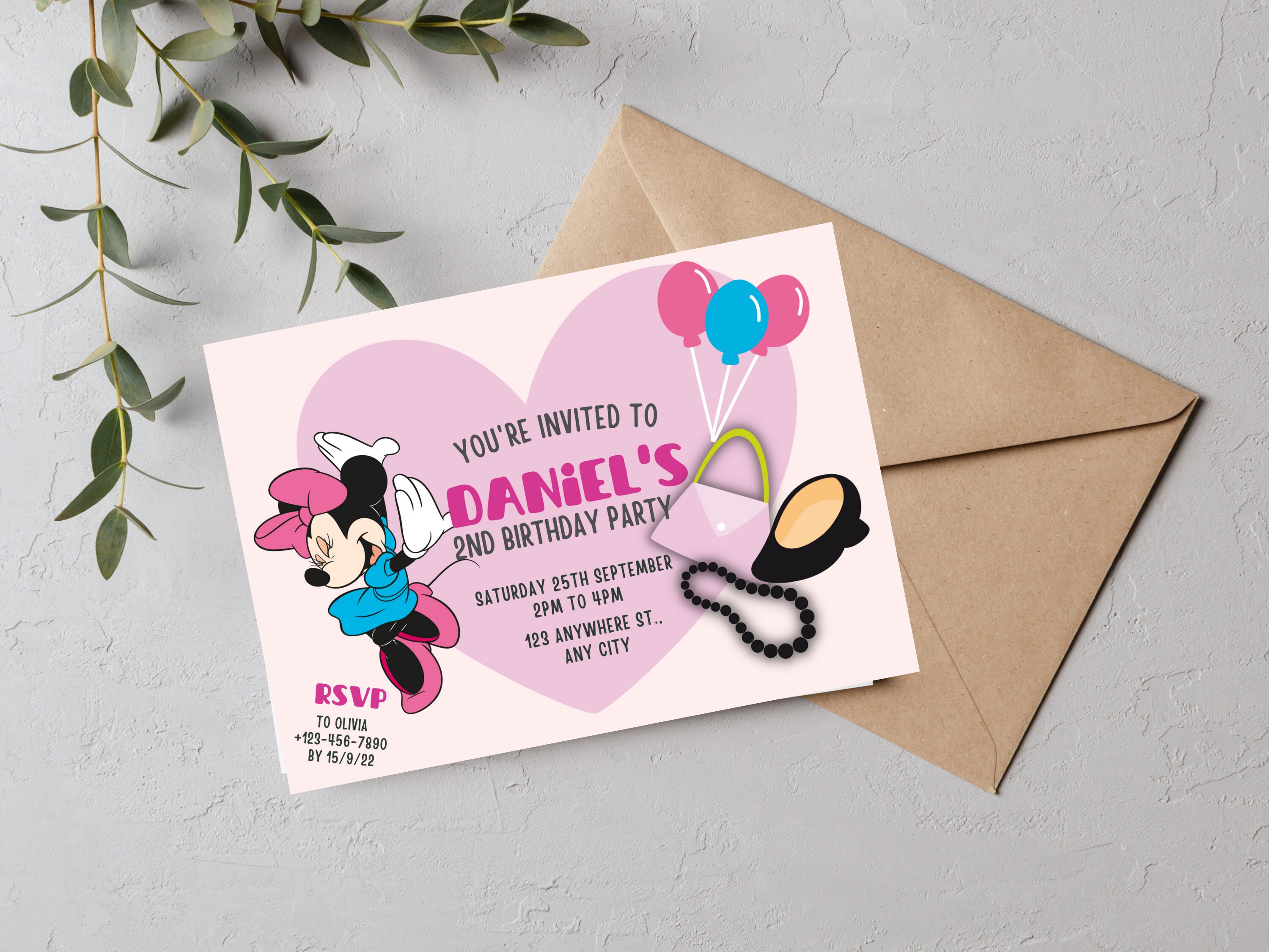 Customizable Minnie Mouse Themed Birthday Invitation on Canva - Etsy