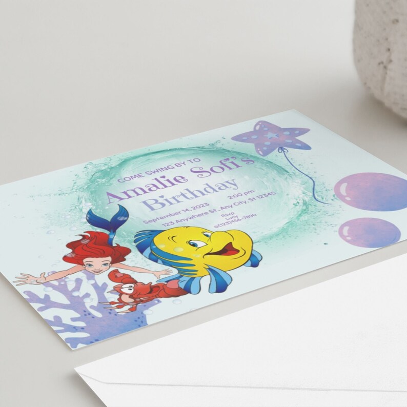 Editable Canva Mermaid Themed Birthday Invitation Featuring - Etsy