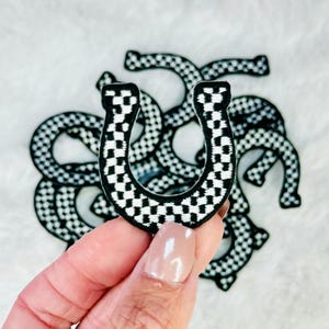 Black & White Checkered Mini Horseshoe Embroidered Patch - Etsy