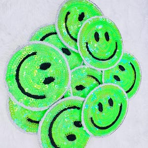 Neon Green Sequin Smiley Face Patch - Etsy