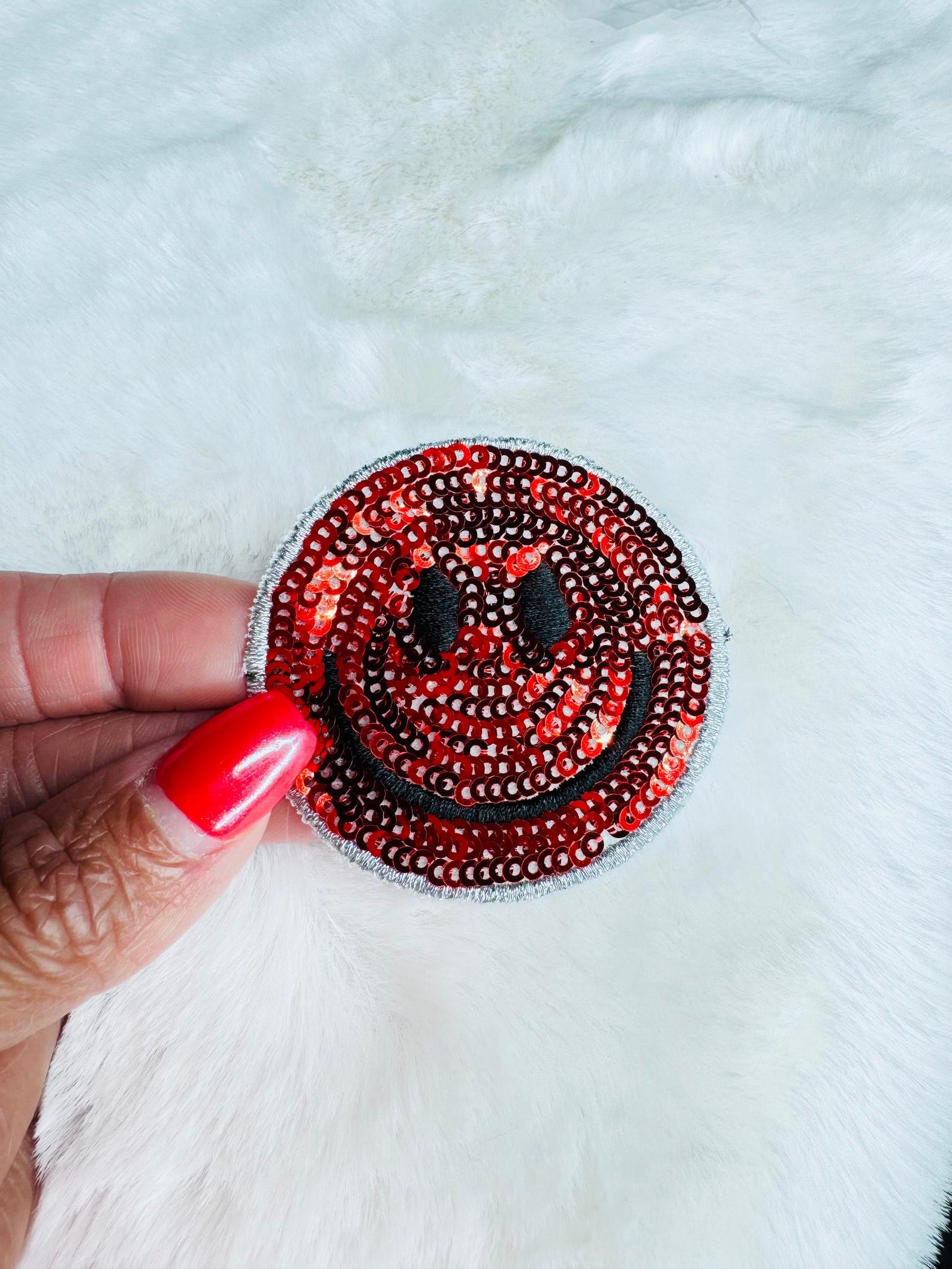 Red Sequin Smiley Face Patch - Etsy