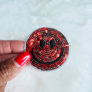 Red Sequin Smiley Face Patch - Etsy