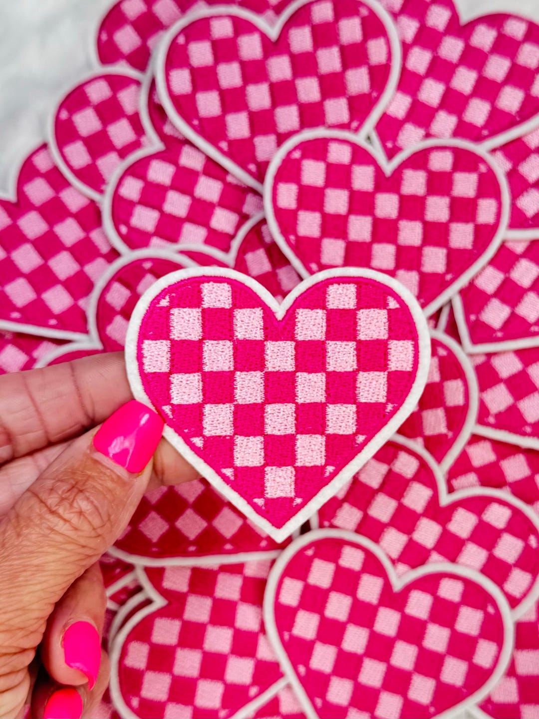 Pink Plaid Heart Embroidered Patch - Etsy