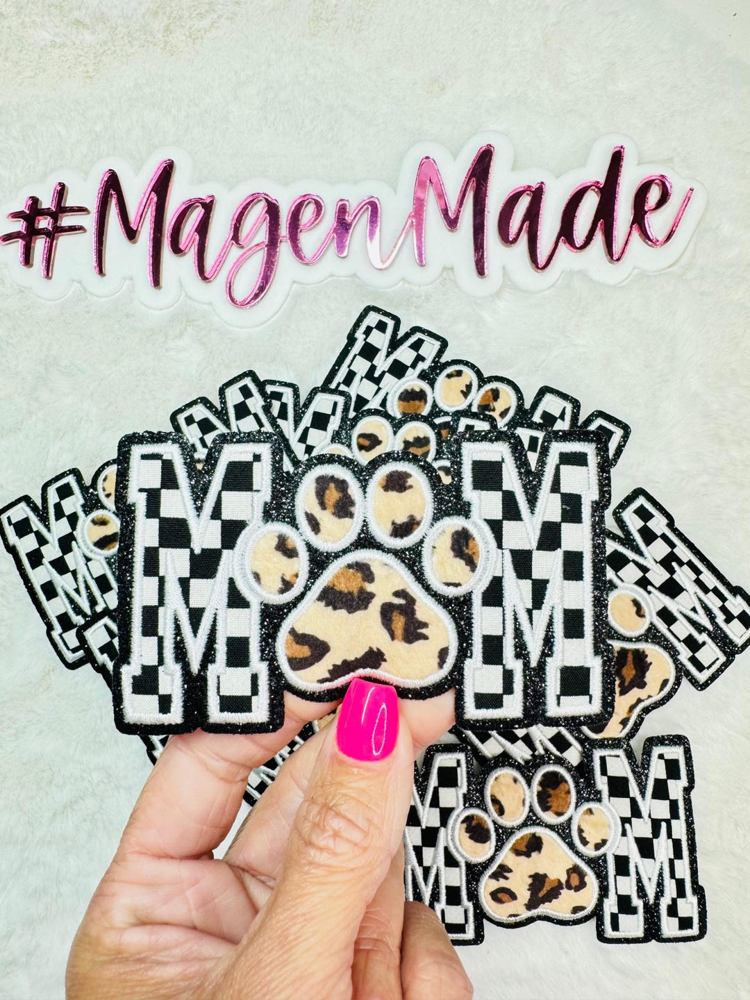 Checkered Mom With Leopard and Glitter Paw Embroidered Patch - Etsy