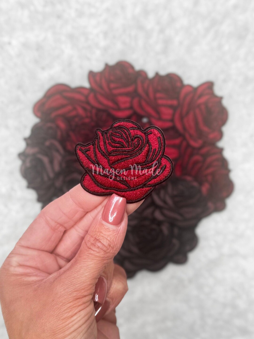 Dark Red Rose Embroidered Patch, Flower Patch, Trucker Hat Patches ...