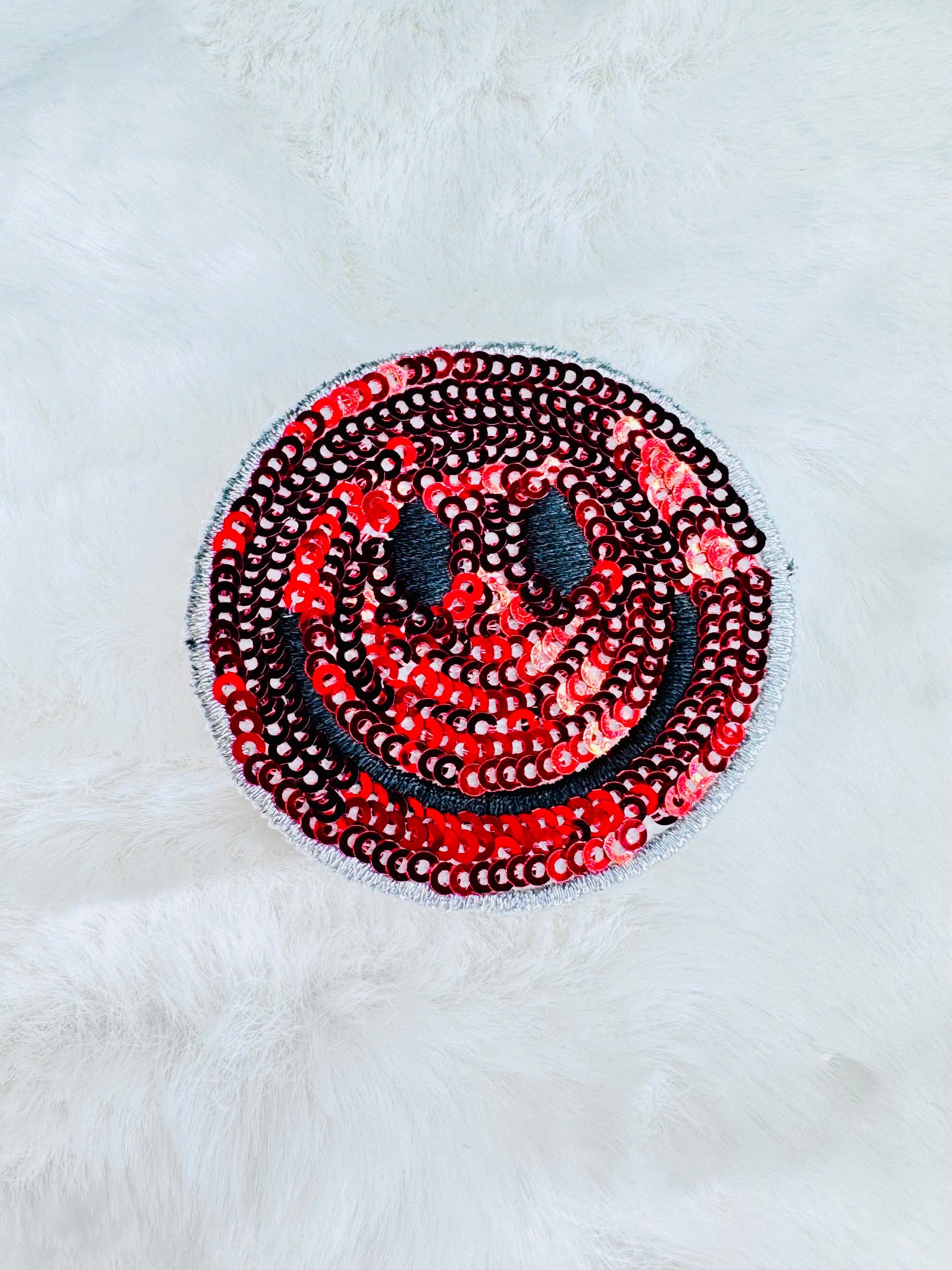 Red Sequin Smiley Face Patch - Etsy
