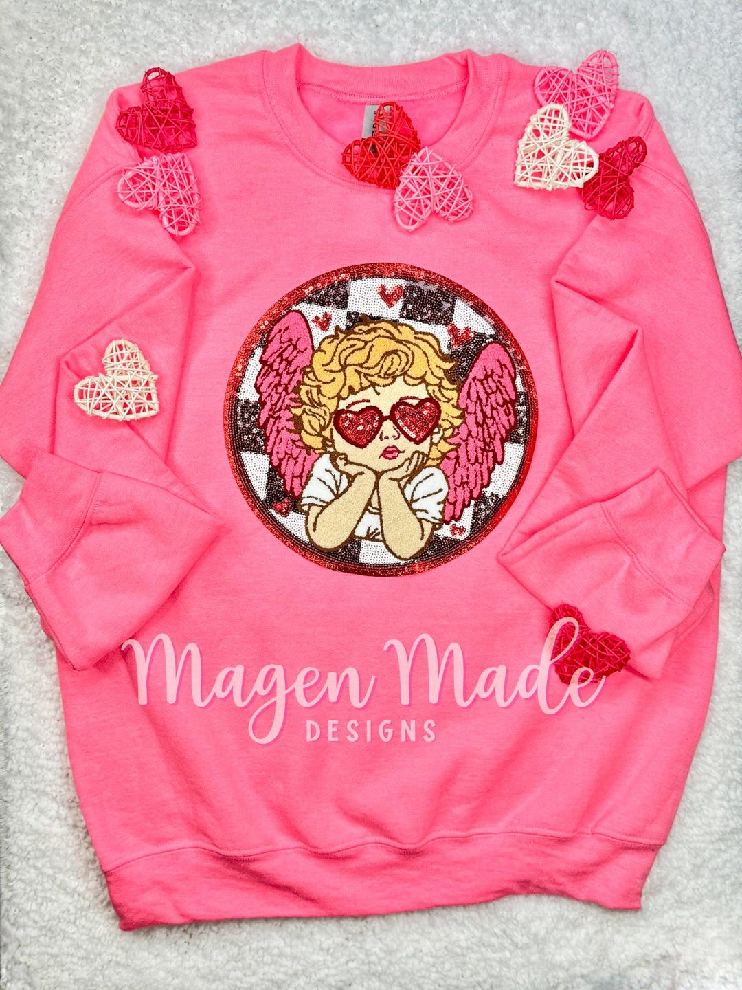 Round Checkered Cupid Chenille Sequins Patch - Etsy