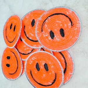 Orange Sequin Smiley Face Patch - Etsy