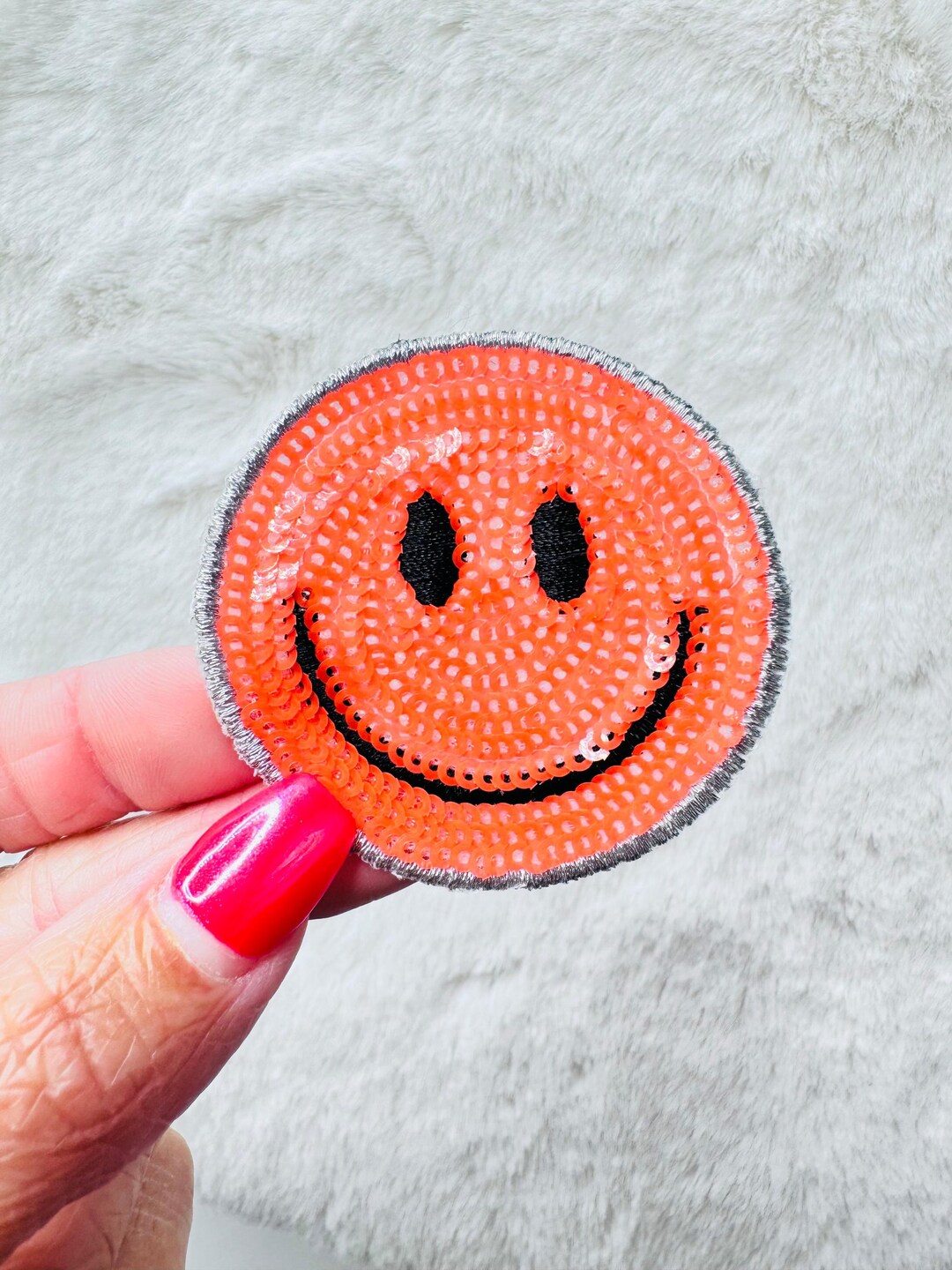 Orange Sequin Smiley Face Patch - Etsy