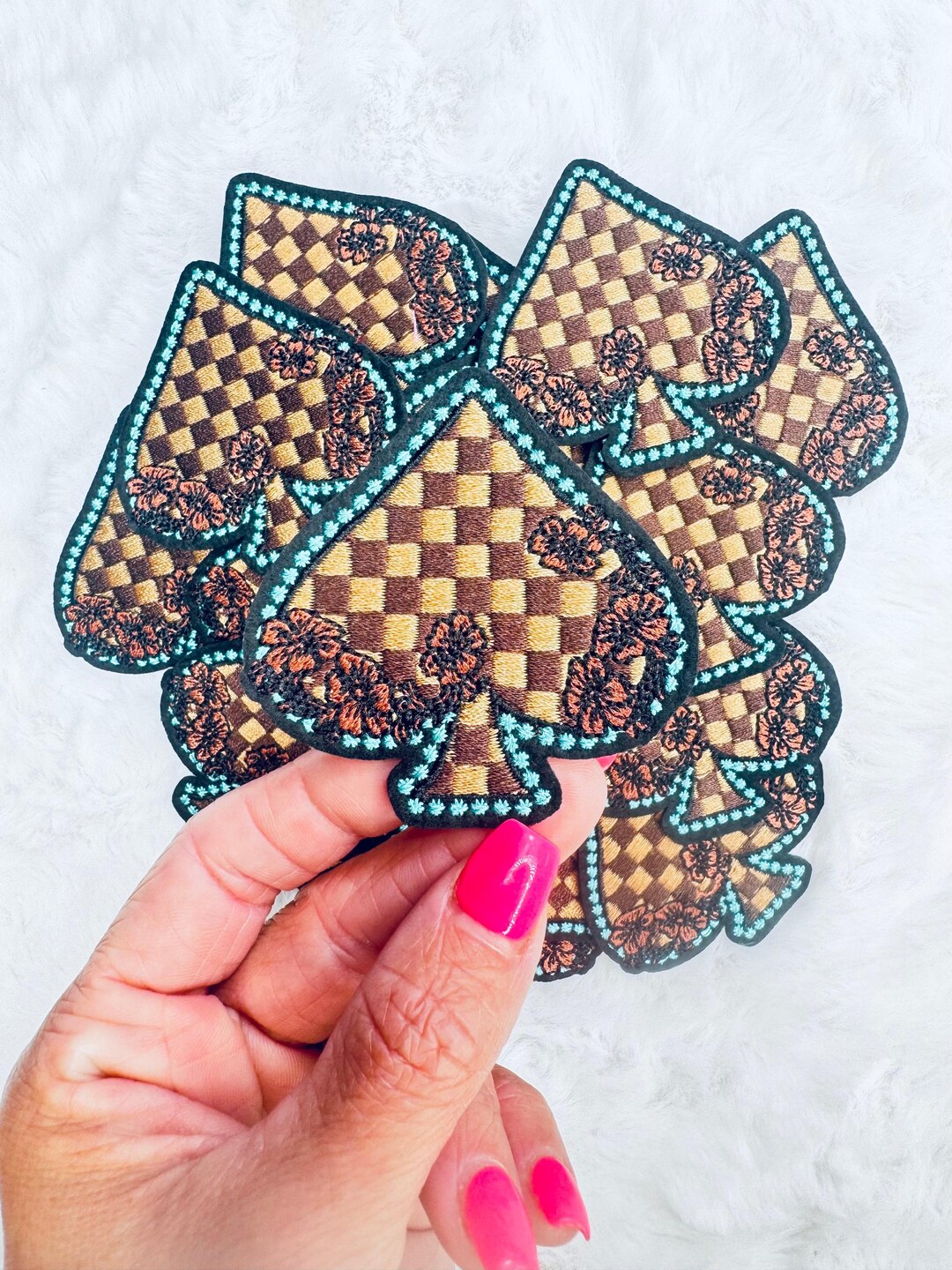 Checkered Floral Spade Embroidered Patch - Etsy